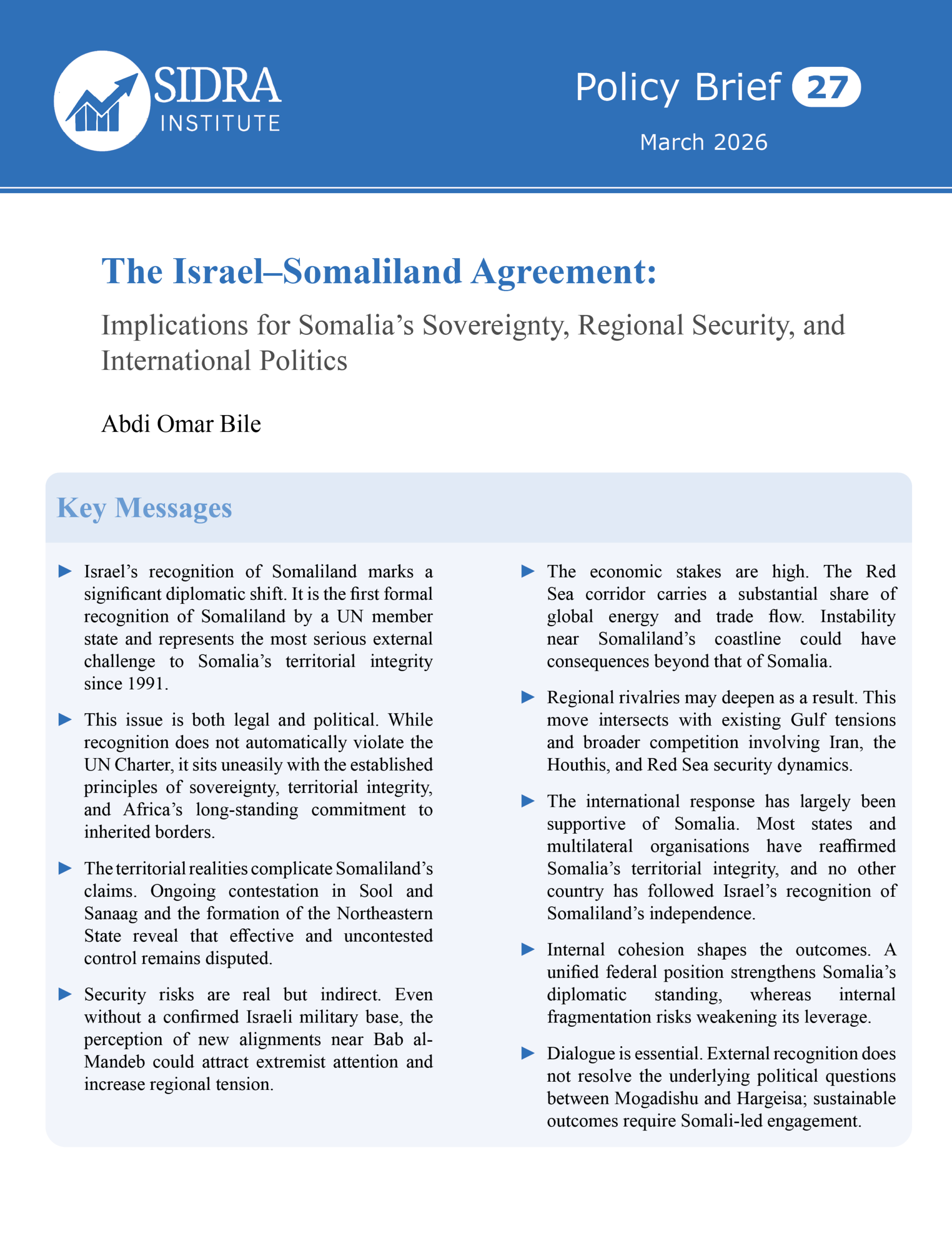 The Israel–Somaliland Agreement: Implications for Somalia’s Sovereignty ...
